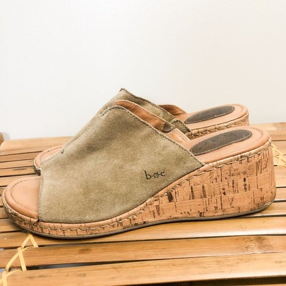 boc | Shoes | Boc Born Concept Leather Slip On Open Toe Mule Wedges 8m ...